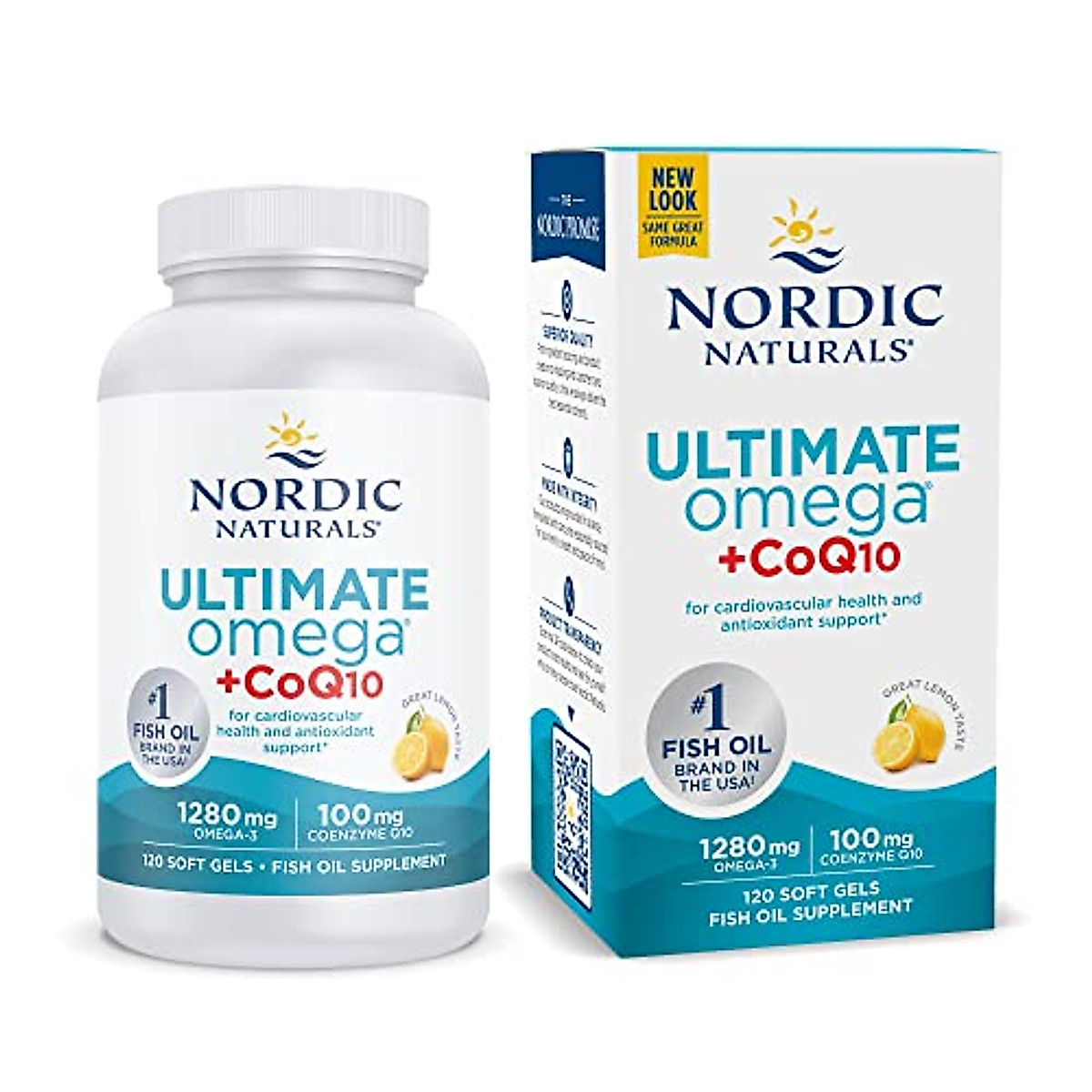 Nordic Naturals Ultimate Omega + CoQ10, Lemon - 120 Soft Gels - 1280 mg Omega-3 + 100 mg CoQ10 - Heart Health, Cellular Energy, Antioxidant Support - Non-GMO - 60 Servings