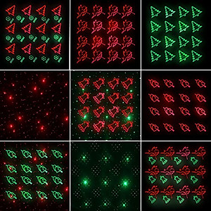 Christmas Projector Lights Outdoor, Christmas Lights Waterproof Landscape Spotlight Red and Green Star Show with Xmas Decorative Lighting for Holiday Indoor Outdoor Garden Patio Wall