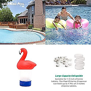 Chlorine Floater, Flamingo Collapsible Floating Pool Dispenser Set ，Fits 3" Chlorine Tablets，Release Adjustable for Indoor & Outdoor Swimming Pool Hot Tub SPA（2pack）