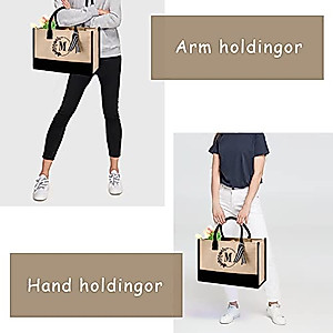 Yougeigy Initial Canvas Beach Bag, Canvas Tote Bag with Zipper Pocket, Embroidery Monogrammed Personalized Gift Bag for Mother Teacher, Bridesmaid Gifts for Women Friends(Letter M)