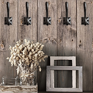 Rustic Wall Hooks for Hanging (5 Pack) Cast Iron Black Coat Hooks Wall Mounted - Farmhouse Decor Square Base Hooks for Coats, Bags, Hats, Towels (Black Hooks)