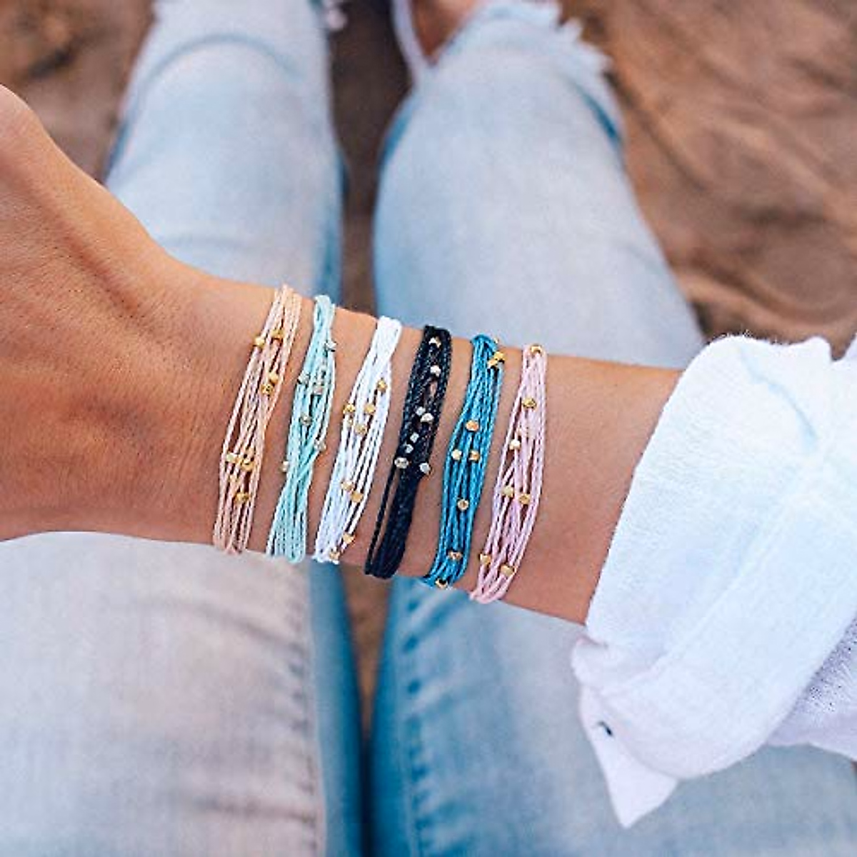 Pura Vida Rose Gold Malibu Black Bracelet - Waterproof, Artisan Handmade, Adjustable, Threaded, Fashion Jewelry for Girls/Women