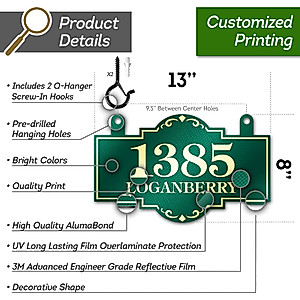 Hanging Address Sign, House Address Plaque, Indoor/Outdoor Use, 8x13 Inch, 22 Colors, Reflective Option, USA Made by My Sign Center (Florence)