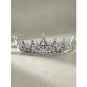 SWEETV Purple Iridescent Tiara Crown Queen Crowns for Women Aurora Borealis Crystal Princess Tiara Hair Accessories for Prom Cosplay Birthday Halloween