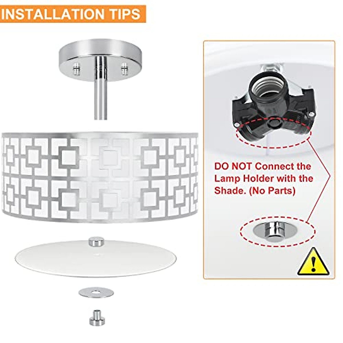 DLLT Semi Flush Mount Ceiling Light, 3-Light Modern Entry Light Fixture Ceiling Hanging with Drum Shade for Bedroom, Dining Room, Kitchen, Hallway, Entry, Living Room, Brushed Chrome Finish