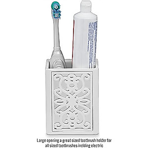 Creative Scents White Bathroom Accessories Set - Decorative 4 Piece Bathroom Set - Mirrored Bathroom Accessory Set Includes: Soap Dispenser, Toothbrush Holder, Soap Dish and Tumbler (Mirror Janette)