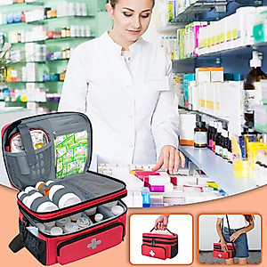 GDNasist Medicine Storage Bag, Pill Bottle Organizer for Emergency, Medicine Box Empty with Small Portable Pouch, First Aid Box for Travel and Home Storage