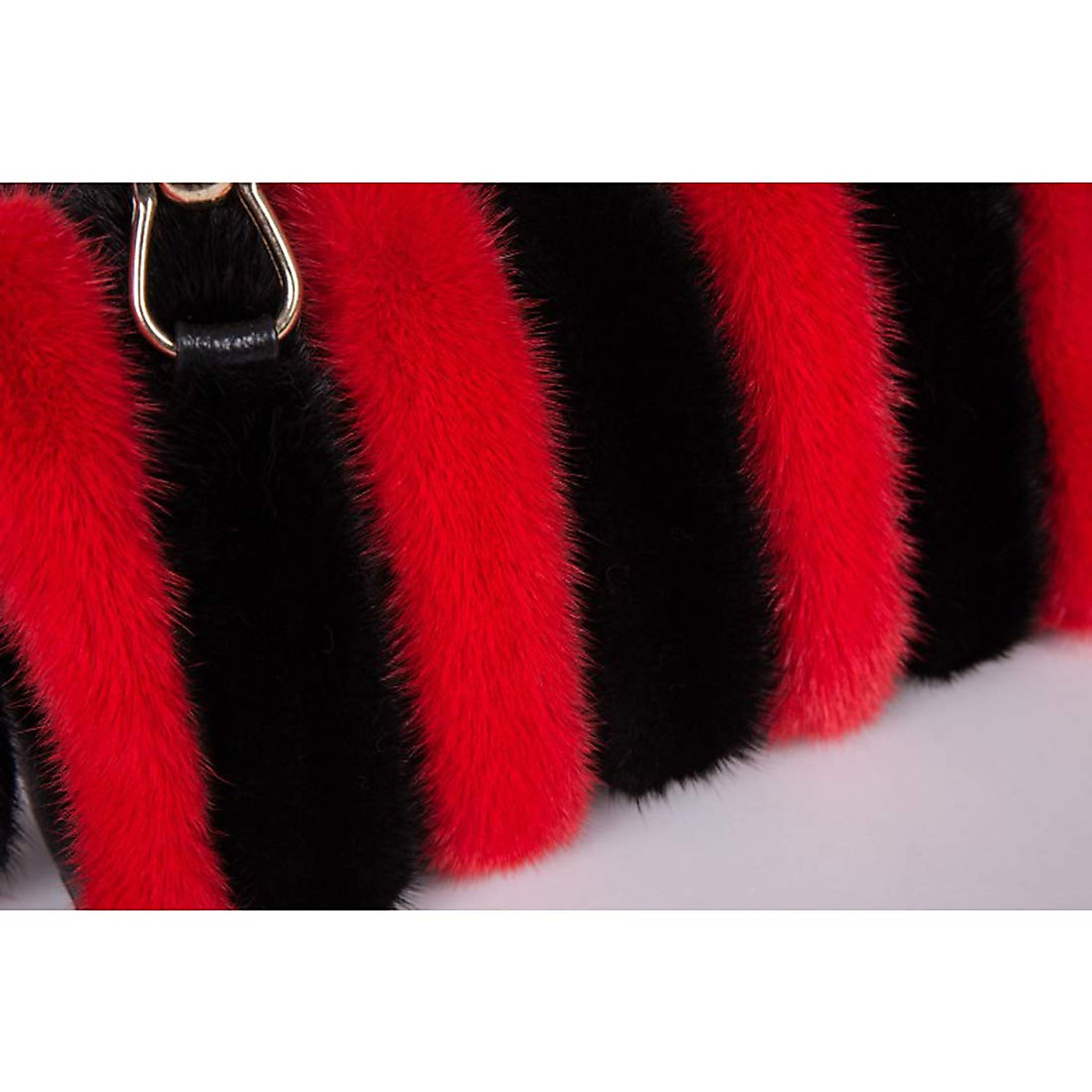 Real Mink Fur Bag Shoulder Bag Luxury Women Purses and Handbags Fur Crossbody Bags For Women Handbag (Red-black)