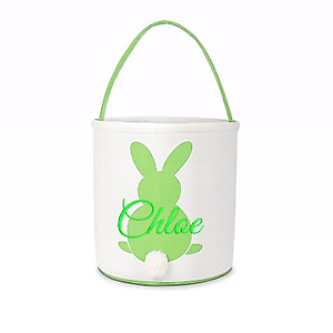 Amidaky Personalized Easter Bunny Basket for Kids Easter Canvas Basket with Handle Egg Bunny Bucket Green