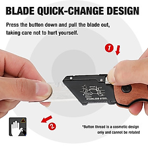 WORKPRO Folding Utility Knife with Stainless Steel Head, Quick-change Blade & Back Lock, Wood Handle Heavy Duty Box Cutter, 1PC Razor Knife with Extra 10PC SK5 Blades