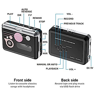 DIGITNOW Cassette Player, Portable USB Cassette to MP3 Converter, Walkman Audio Music Cassette Tape to Digital Converter Player with Earphones, No PC Required, Black