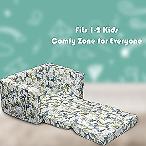Truwelby Kids Sofa, Children's 2 in 1 Convertible Sofa to Lounger - Extra Soft Flip Open Chair & Sleeper, Cute Dinosaur Print Toddler Chair Kids Couch for Kids Girls Boys