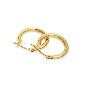 14k Yellow Gold Classic Real Gold Shiny Polished Hoop Earrings, Small Plain Round Gold Earrings Real Gold Tiny 14k Gold Extra Small Hoops 12mm (0.47 inch)