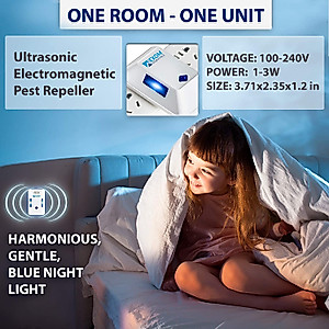 ES-2, Ultrasonic Pest Repeller - Electronic & Ultrasound, Indoor Plug-in Repellent - Get rid of - Rodents, Mice, Squirrels, Bats, Insects, Bed Bugs, Ants, Fleas, Spiders, Roaches (Light Blue, 2Pack)