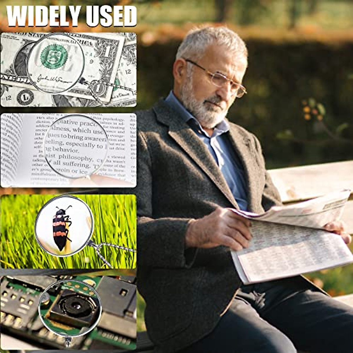 Hanging Magnifier, Portable 5X Magnifier Monocle Lens with Hanging Necklace for Reading Crafts Needlework Jewelry Hobbies(Silver)