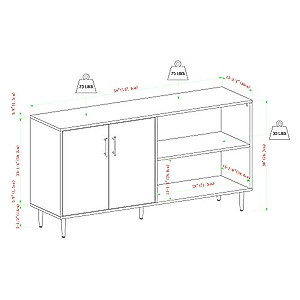 Walker Edison Fehr Modern 2 Door Bookmatch Asymmetrical Console for TVs up to 65 Inches, 58 Inch, Black