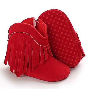 WILLFUN Baby Girls Boots with Tassels Infants Soft Sole Shoes Toddler Zipper Short Bootie