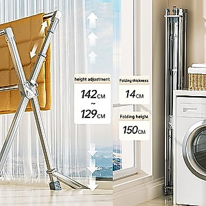 HJXGQJM Stainless Steel Laundry Drying Rack, Retractable Drying Rack,Foldable Portable Space Saving Clothes Drying Rack, for Laundry, Bathroom, Balcony, Windproof Feet for Stable Load Bearing