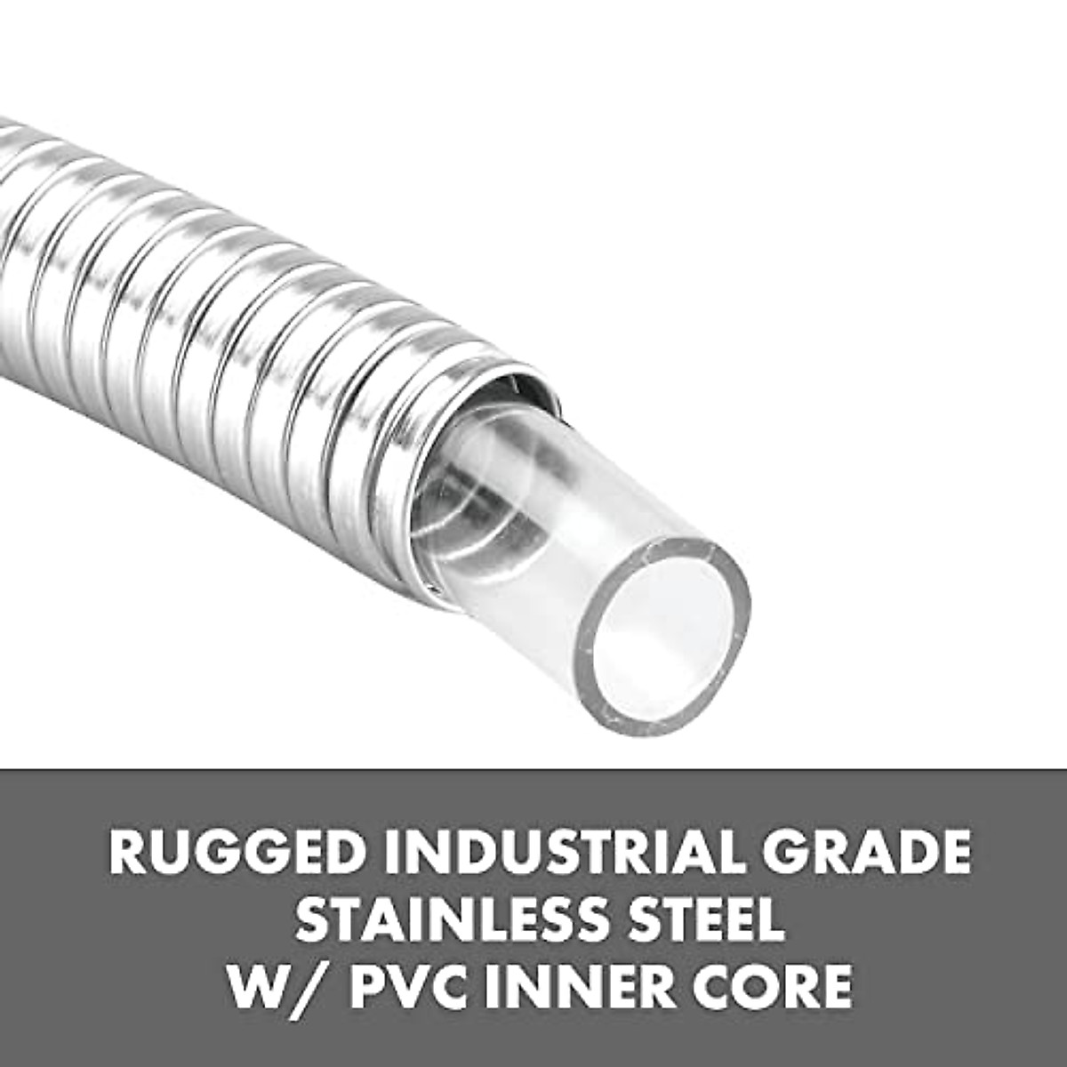 Aqua Joe AJSGH75 1/2-Inch Heavy-Duty, Puncture Proof Kink-Free, Spiral Constructed 304-Stainless Steel Metal, Garden Hose, 75-Foot