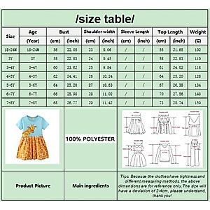 RETSUGO Little Girls A-Line Dress Kids Cute Giraffe Short Sleeve Summer Sundress Toddler Girl Casual Cotton Outfits for Party 1-8 Years Giraffe-1056-6T