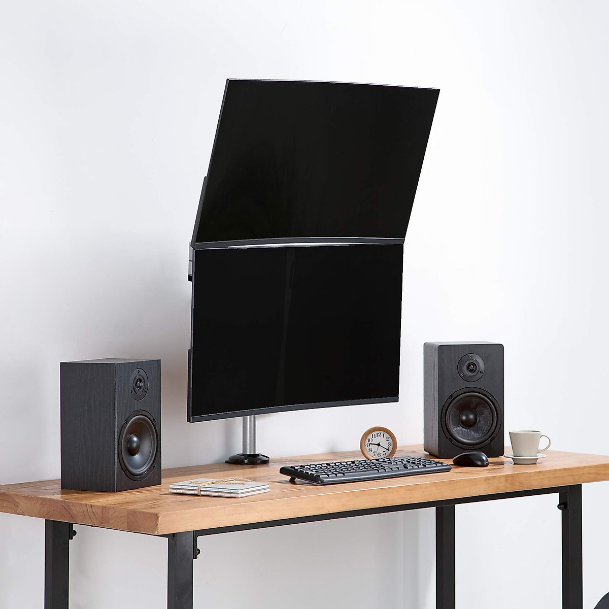 AVLT Dual 13"-32" Stacked Monitor Arm Desk Mount fits Two Flat/Curved Monitor Full Motion Height Swivel Tilt Rotation Adjustable Monitor Arm - Extra Tall/VESA/C-Clamp/Grommet