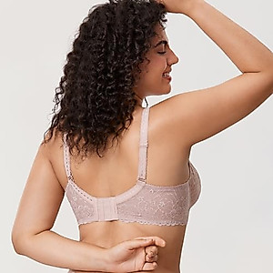 DELIMIRA Women's Plus Size Minimizer Bras Full Coverage Lace Unlined Underwire Bra B-K Cups Rose Smoked 40K