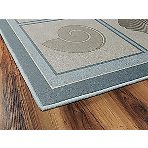 Brumlow Mills Beach and Ocean Area Rug for Living or Bedroom Carpet, Dining or Kitchen Rug, Deck, Patio or Home Decor, 3'4" x 5', Gray/Blue Square Beach Seashells