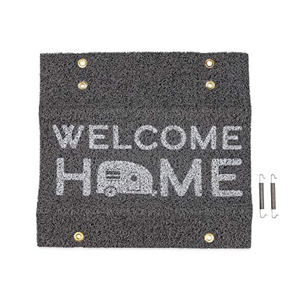 Camco 53196 Life is Better at The Campsite RV Wrap Around Step Rug, Fits 18-inch Wide Steps - for Manual and Electric RV Steps - Features a Gray Mat with a White Welcome Home Retro RV Print