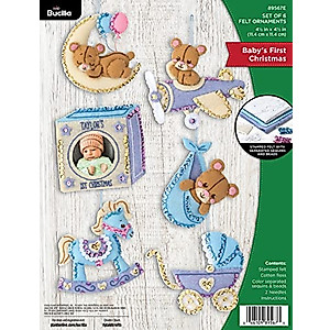 Bucilla Felt Applique 6 Piece Ornament Making Kit, Baby's First Christmas, Perfect for DIY Arts and Crafts, 89567E