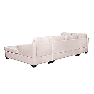 MOEO Large U-Shape Sectional Sofa, Double Extra Wide Chaise Lounge Couch, Birch Wood Legs Sponge, for Living Room Apartment, Office, Beige