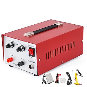 Spot Welding Machine, Portable Laser Welder Machine 110V Pulse Arc Welder for DIY Jewelry Repair Metal Aluminum Gold Silver Steel Spot Welder and Soldering, With Foot Pedal Tools, 30A Red