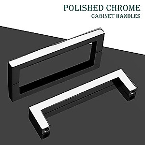 GOBEKOR 30 Pack Chrome Drawer Pulls 3-3/4in(96mm) Hole Center Solid Handles for Cabinets and Dressers Square Kitchen Hardware