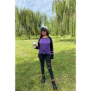 Heymiss Womens Shirts Long Sleeve Color Block Casual Work Out Tunic Tops Sexy Basic Oversized Tshirt Purple Black XXL