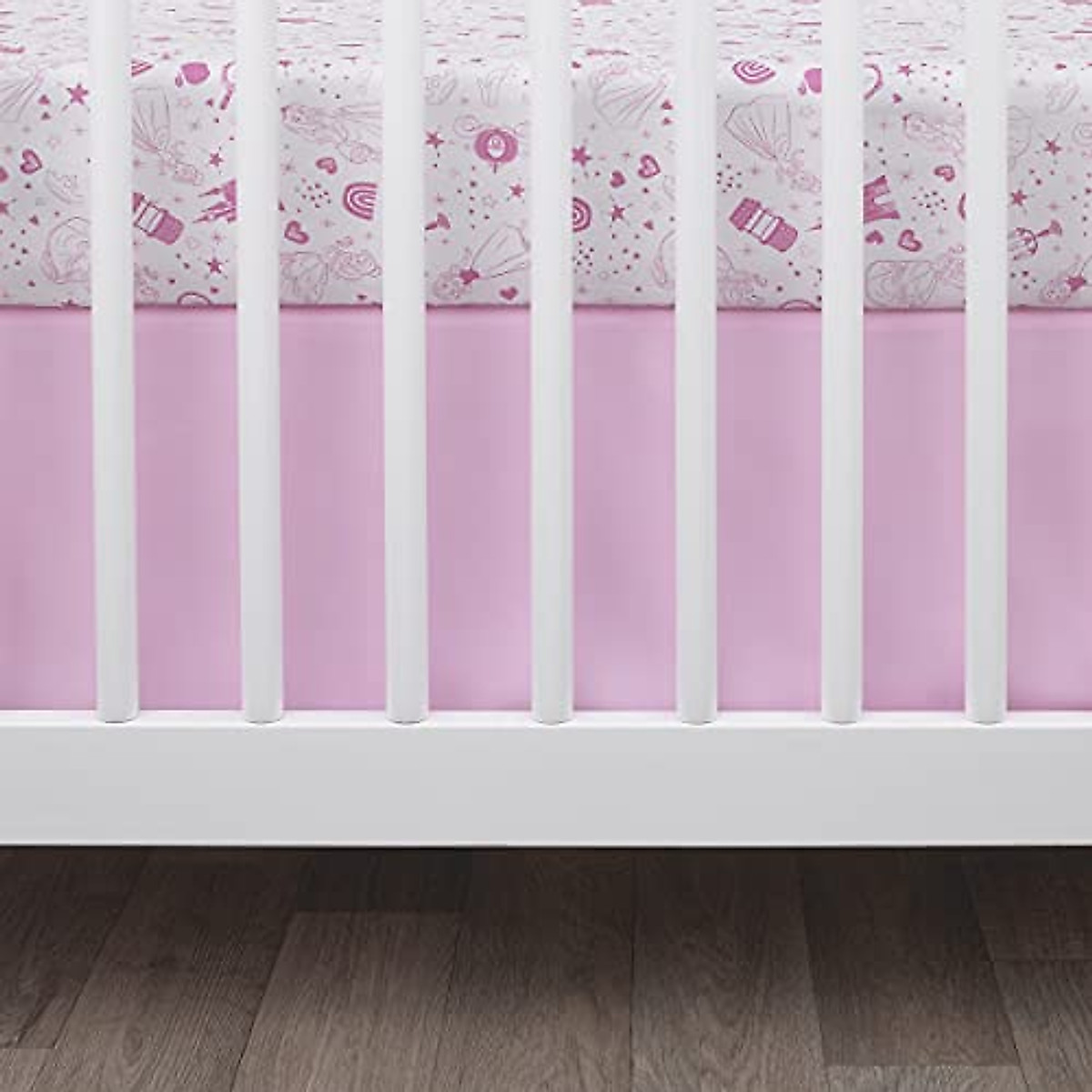 Disney Princess - Dare to Dream Pink and White, Castle, Hearts and Stars 3 Piece Nursery Crib Bedding Set - Comforter, Fitted Crib Sheet, and Crib Skirt