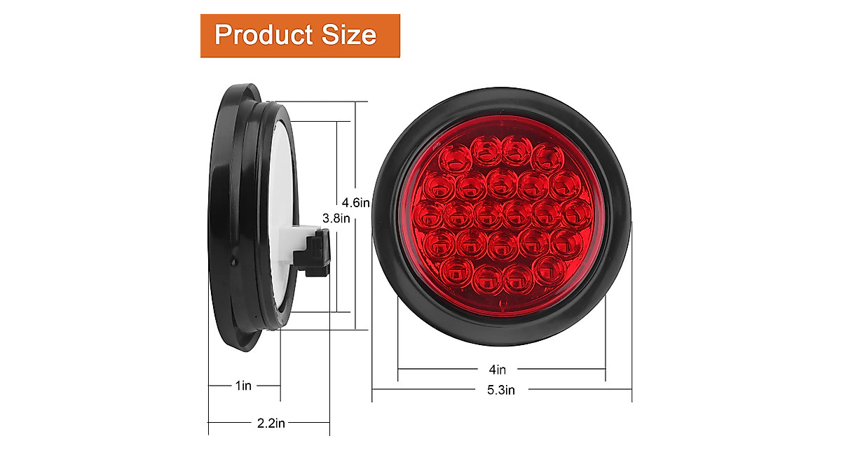 4 Inch Round LED Trailer Tail Lights Waterproof 24 LED Brake & Turn Lights