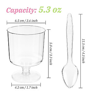 Kucoele 40 Pack 5 OZ Mini Dessert Cups with Spoons, Reusable Plastic Wine Cups Small Clear Party Serving Cups for Parfait Appetizer Pudding MousseTasting