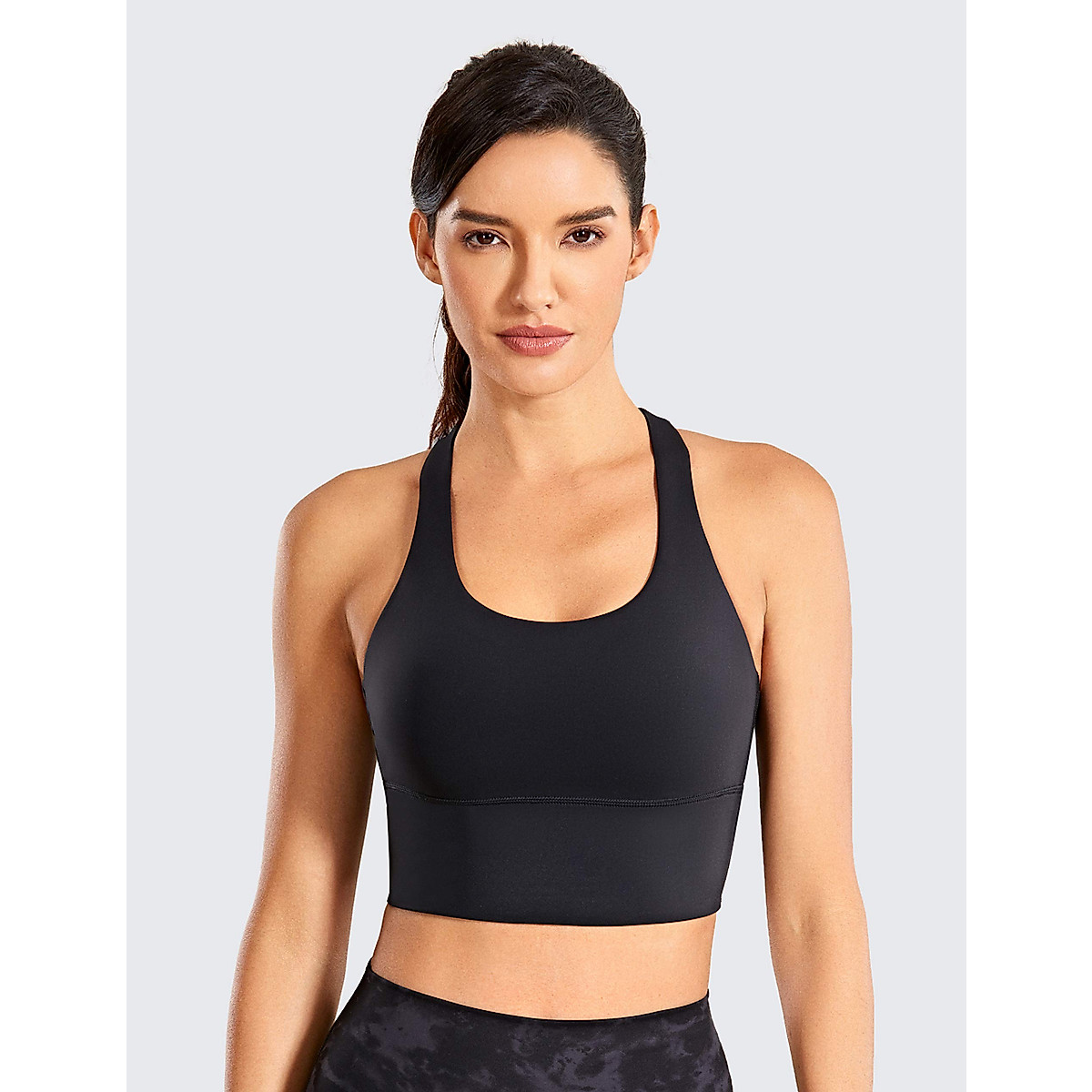CRZ YOGA Strappy Longline Sports Bras for Women - Wirefree Padded Criss Cross Yoga Cropped Tank Tops Black Small