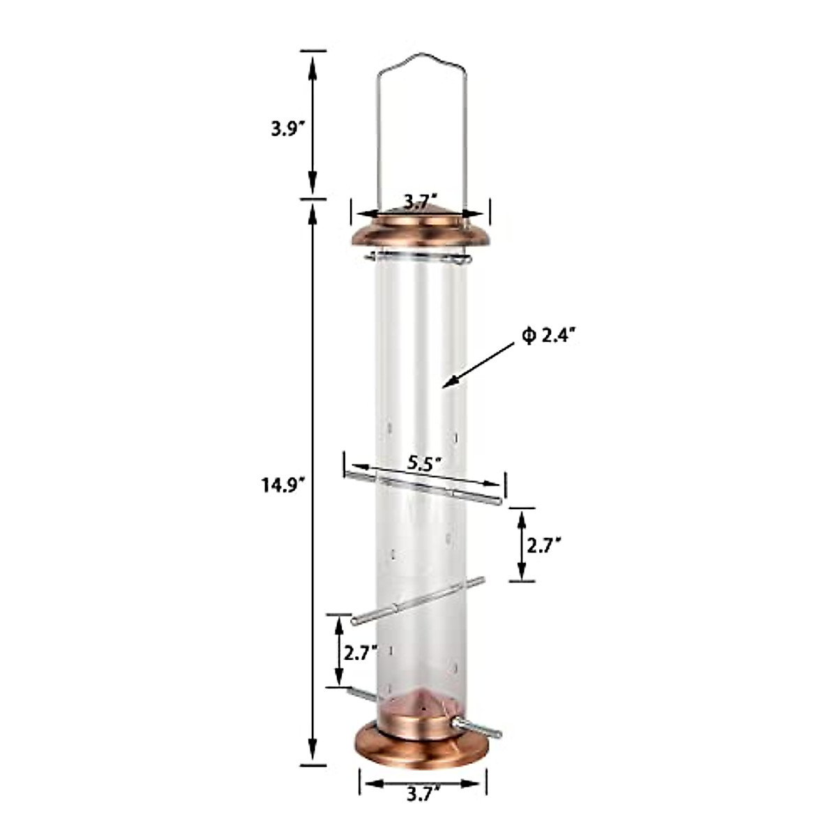 iBorn Metal Bird Feeder Thistle Bird Feeder,Finch Feeders for Thistle Seed,Tube Feeder Hanging Hook 14 Inch Brushed Copper