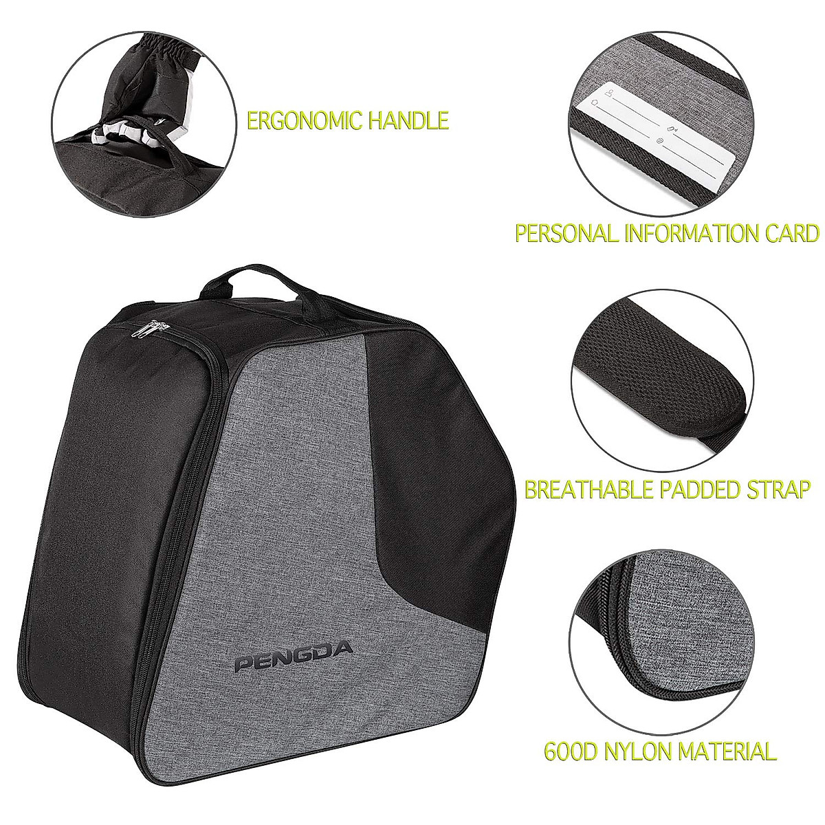 PENGDA Ski Boot Bag - Boot Bag Kids Waterproof Ski Boot Snowboard Boot Bag Travel Ski Boot and Helmet Bag for Goggles, Gloves, Ski Apparel & Boot Storage (Dry& Wet Separate Compartments) (Black Grey)