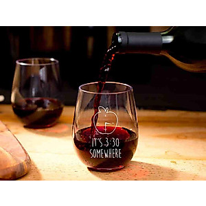 GSM Brands Stemless Wine Glass for Teachers (Its 3:30 Somewhere) Made of Unbreakable Tritan Plastic - 16 ounces