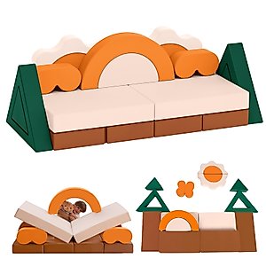 Erament 18PCS Modular Kids Play Couch - Junlge Theme Toddler Couch Building Fort, Convertible Sofa Foam Couch, Multifunctional Kids Sofa, Toddler Baby Playroom/Bedroom Furniture for Playing, Sleeping