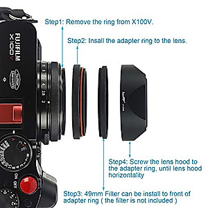 Haoge LH-X54B Square Metal Lens Hood with 49mm Adapter Ring for Fujifilm Fuji X100V Camera Black