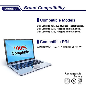 SUNNEAR 7XNTR Laptop Battery Compatible with Dell Latitude 12 7202 7212 Rugged Extreme Tablet Series Notebook J7HTX 07XNTR FH8RW 0FH8RW 7.4V 26Wh 3420mAh 2-Cell