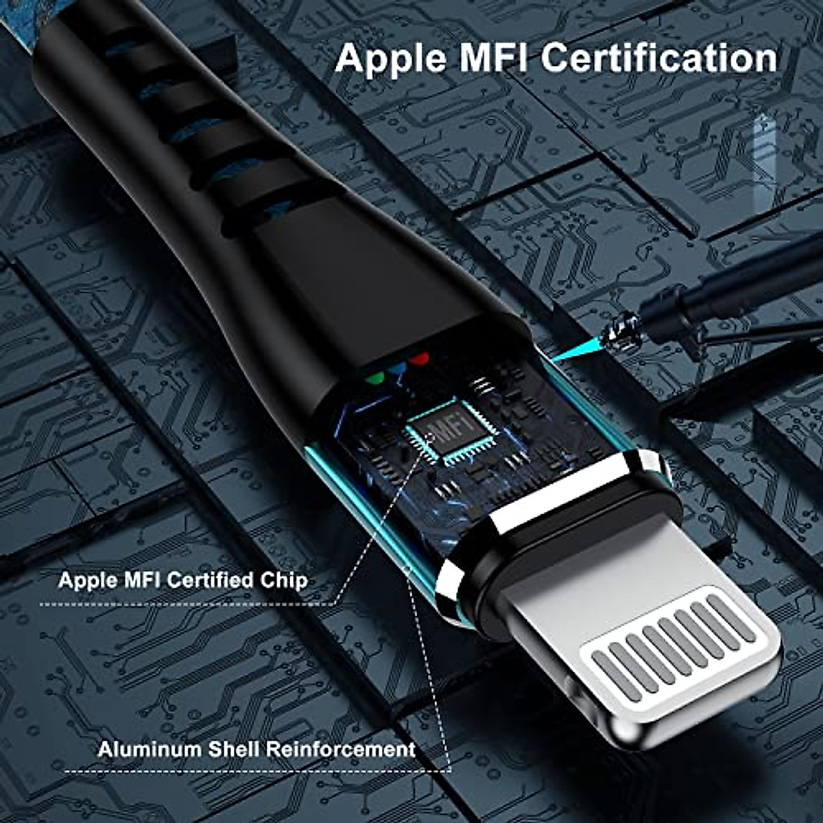 Essri Apple MFi Certified 3 Pack iPhone Charger 6ft, Long Lightning Cable Strong Nylon Braided Charging Cable 6 Foot, Fast iPhone USB Cord for Apple iPhone 14/13/12/11/X/XS/XR/8/iPad Mini Air（Blue）
