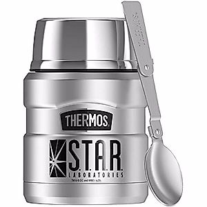 The Flash S.T.A.R. Labs Logo, THERMOS STAINLESS KING Stainless Steel Food Jar with Folding Spoon, Vacuum insulated & Double Wall, 16oz