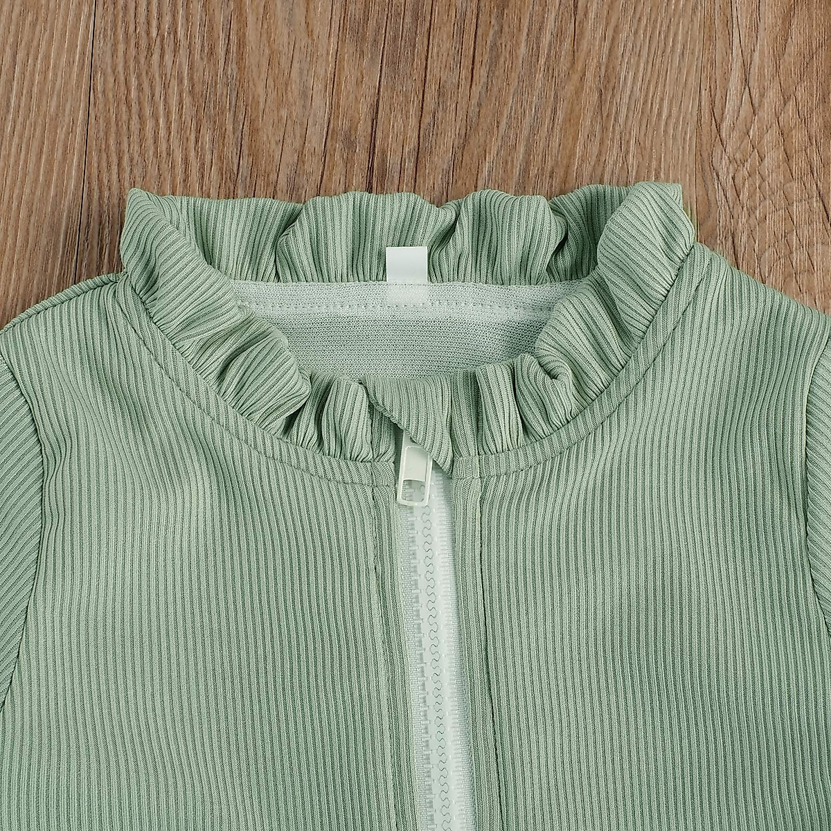 Karuedoo Baby Girls One Piece Swimsuit Zip Rash Guard Swimwear Ruffled Long Sleeve Bathing Suit (C-Lake Green, 18-24M)