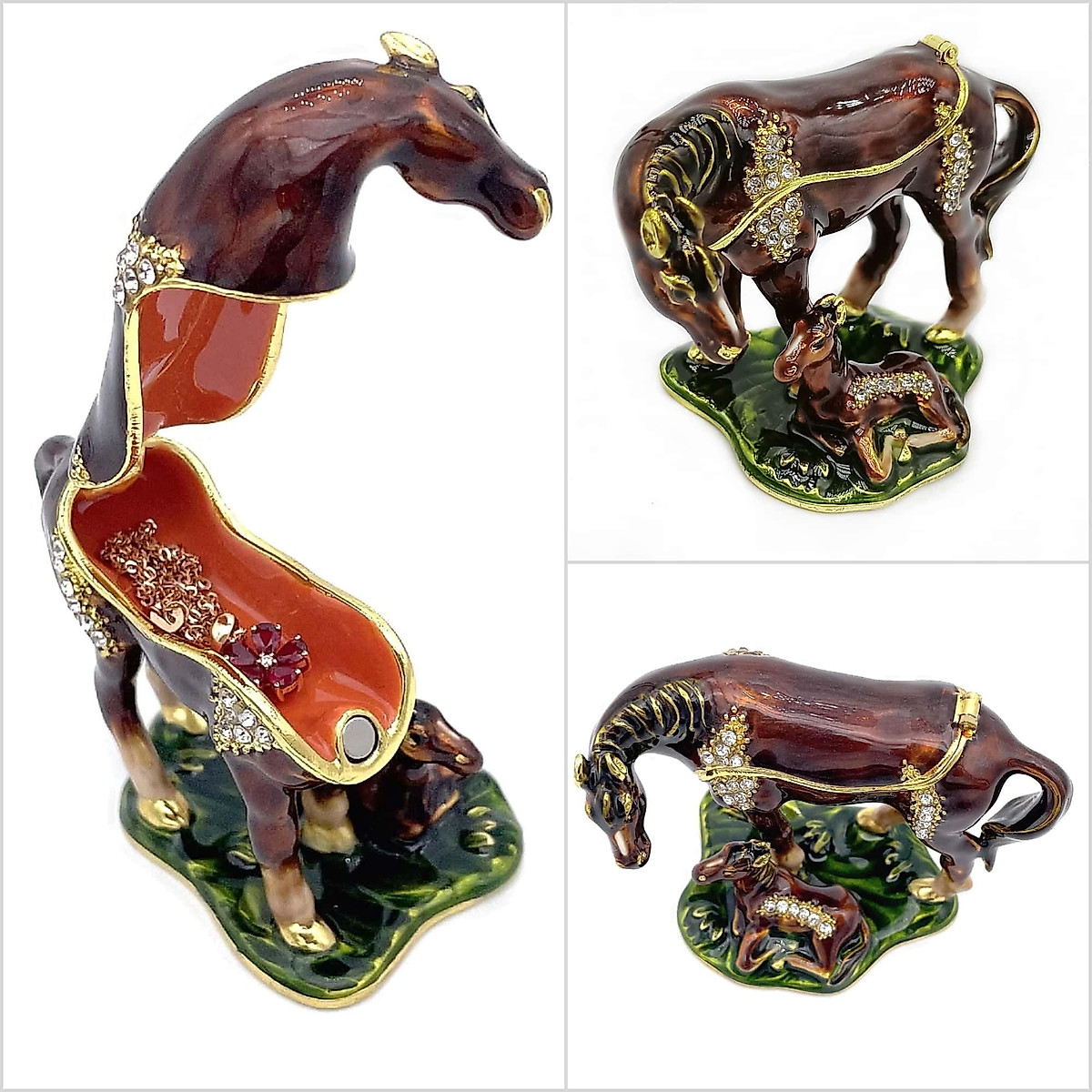 JWT Astyle Thoroughbred Horse Hinged Trinket Boxes with Crystals.Collectible Animal Jewelry Box .Necklace Rings Earrings Storage Boxes.Horse Figurines Home Decor Gifts .