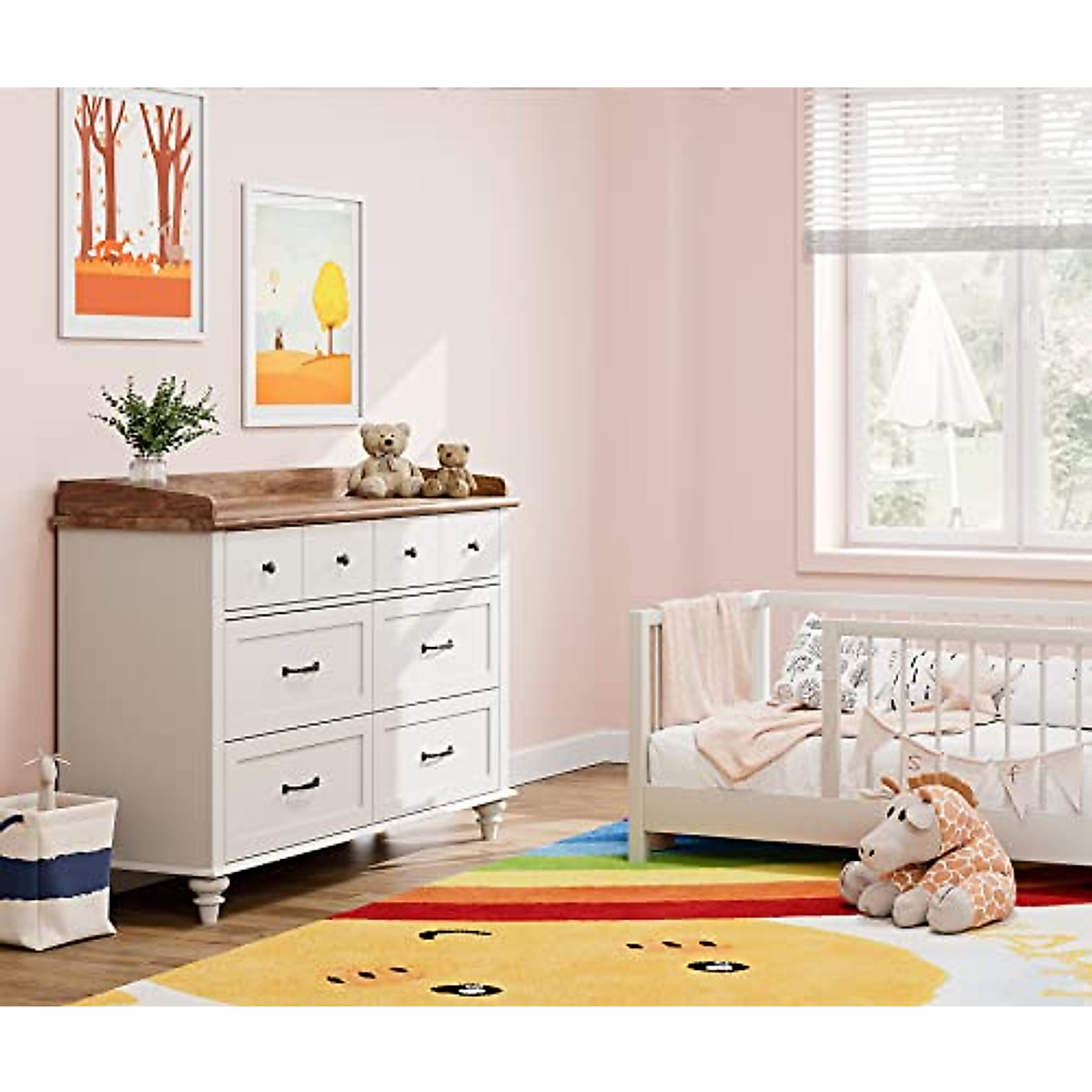 WAMPAT Dresser for Bedroom with 6 Drawers, White Kids Dressers with Wide Chest of Drawers, Mid Century Modern Wooden Closet Storage Organizer for Living Room, Nursery, Hallway