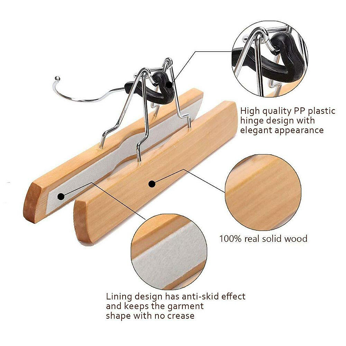 CALIDAKA Wooden Pants Hangers with Clips, Adjustable Clips, Trouser Hangers, Clothes Coat Garment Jeans Hangers, Anti Fall Clothes, Space Saving(Brown)