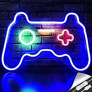 LED Game Neon Sign Gamepad Shape LED Sign Light Gamer Gift for Teen Boys Game Room Decor Bedroom Wall Gaming Wall Decoration Gaming Room Lightup Signs Accessories Video Game Battle Station Wall Signs